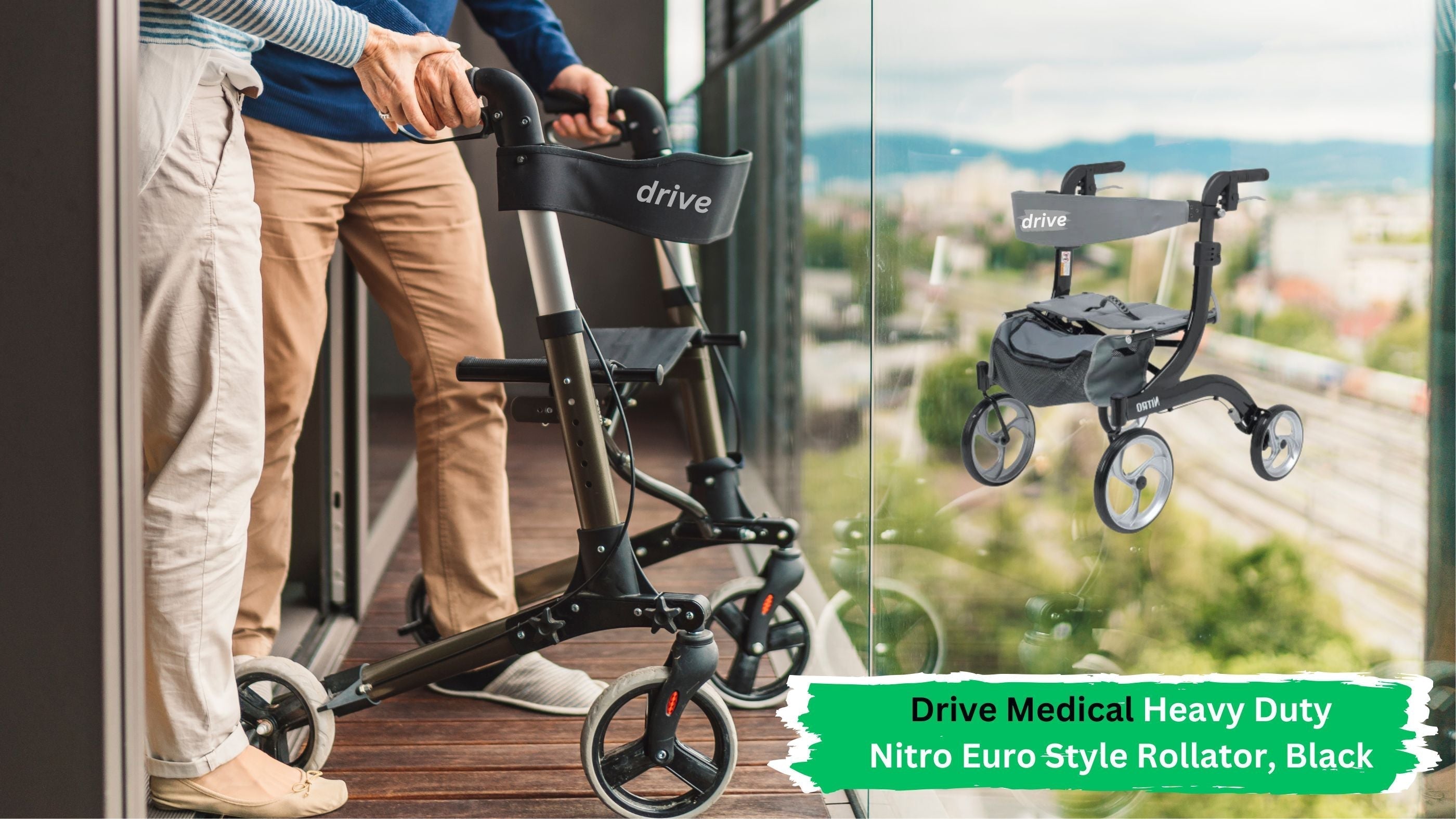 Drive Nitro Euro Style Rollator Black for Heavy Duty Support - Moovkart.com