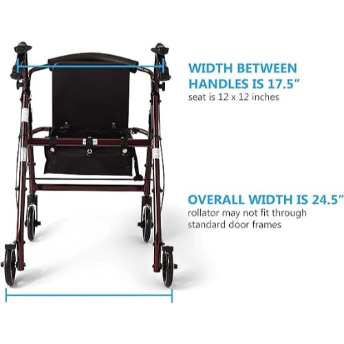Medline Aluminum Rollator with Loop Brake Burgundy 4-Wheel - Moovkart.com