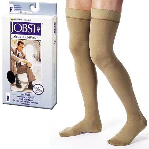 Jobst 15-20 mmHg Thigh High Compression Socks for Men, Large Khaki ...