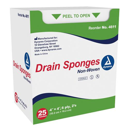 Dynarex IV Drain Sponges, 4x4 Inch 6-Ply Sterile Non-Woven 25-2/Pk ...