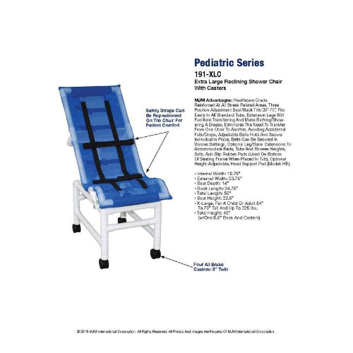MJM International Reclining Bath Shower Chair With Base Casters XL ...